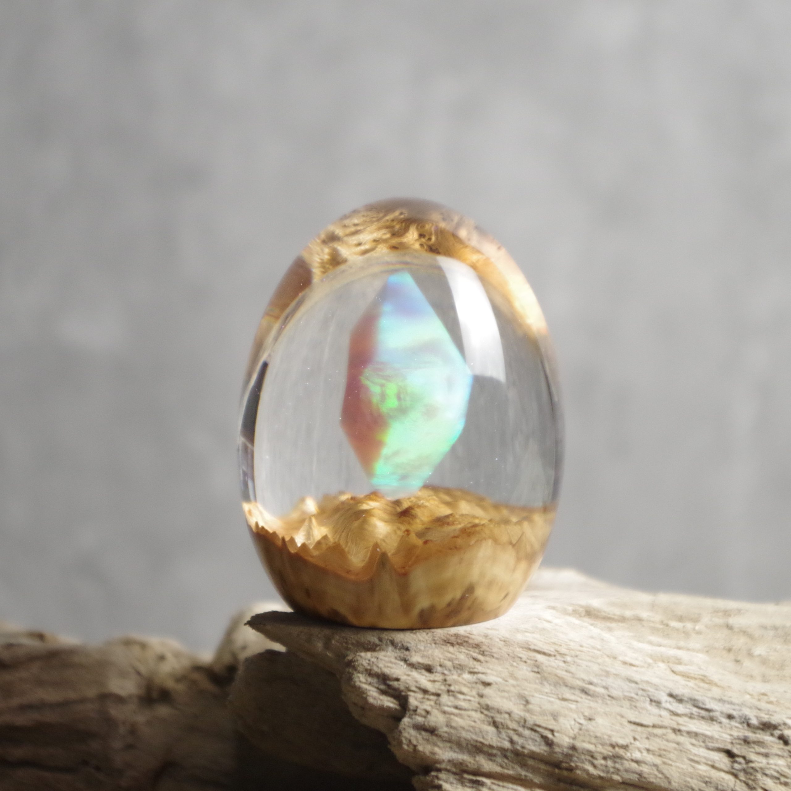 Handcrafted Paperweight - Encapsulated Crystal & Botanical Art