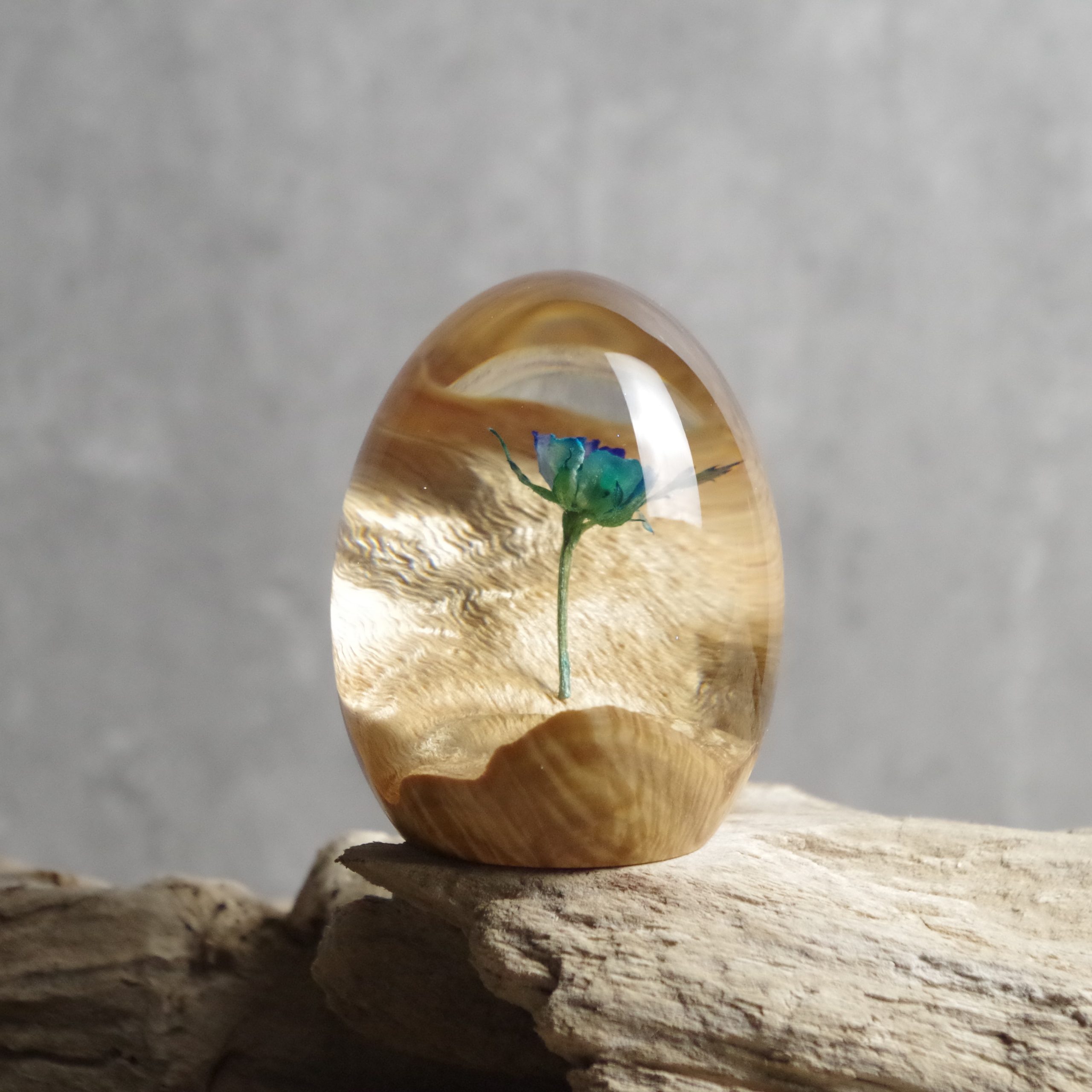 Handcrafted Paperweight - Encapsulated Crystal & Botanical Art
